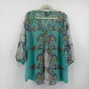 Roz & Ali | Tops | Roz Ali Womens X Turquoise Floral Blouse 34 Sleeve ...